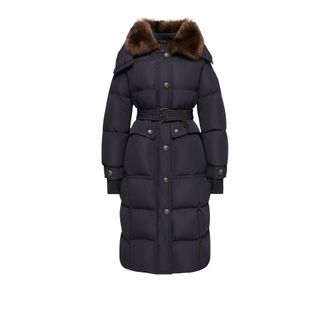 Moncler Moncler Doudoune Longue Gelisette &Agrave; Bordure En Shearling, Femme, Bleu, Taille: 00