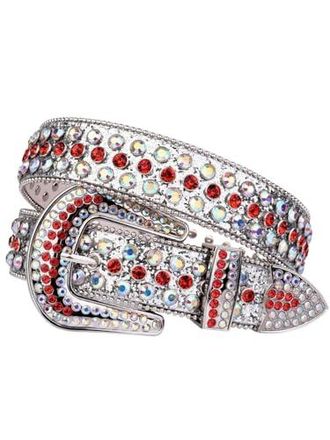 Generic Ceinture punk en cuir avec strass pour femme Style cowgirl Style western Accessoire de fête élégant, Argenté., 105 cm