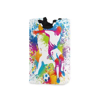 Mnsruu Aquarell Fußball Fußball Sport Wäschekorb mit Griff Großer Faltbarer Wäschesammler Wäschesack Oxford-Stoff Langlebig Laundry baskets für Kleidung Wasc