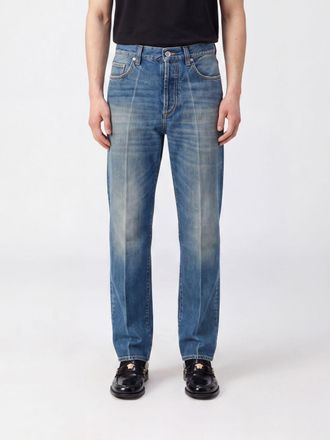 Versace Jean droit en denim de coton taille mi-haute avec logo Medusa