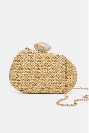 Dolce Vita Dionne - Hartschalen-Clutch aus Bast in Natur mit Kunstharz-Detail-Neutral