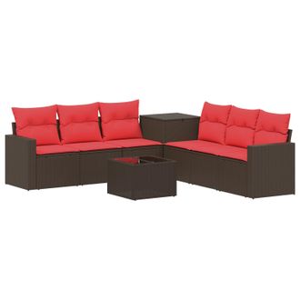 vidaXL Set Di Divani 8 Pz Marrone E Rosso Rattan Sintetico E Acciaio Vidaxl