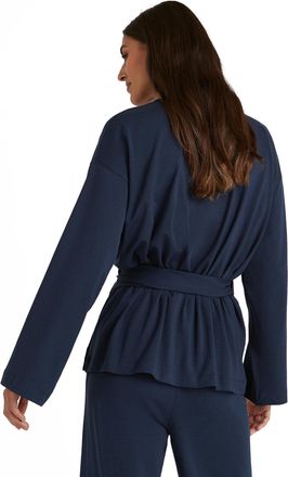 Falke Damen Strickjacke Loungewear Kimono W L/s Cr Modal Baumwolle bequem komfortabel l&auml;ssig langarm weich 1 St&uuml;ck, Blau Space Blue 6116, M