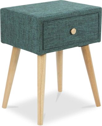 Homestyle4u 1914, Beistelltisch Nachttisch T&uuml;rkis Natur, Nachtschrank mit 1 Schublade Stoff Holz