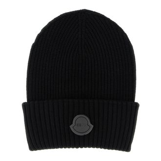 Moncler Femme, Accessoires, Noir, Taille: ONE Size Ribbed Heavy Virgin Wool Beanie