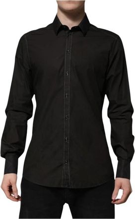 Dolce & Gabbana Schwarzes Slim Fit Baumwollhemd - - Shirts - Herren - Schwarzk - XL