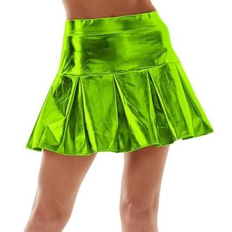 Generic Generisch Jupe patineuse extensible pour femme - Jupe métallique brillante - Mini jupe taille haute - Jupe trapèze plissée - Pour carnaval, bal de fin