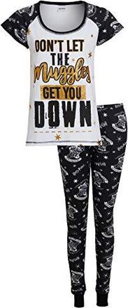 Harry Potter Ensemble de Pyjama, t-shirt + pantalon de nuit pour Femme Grand Blanc/Noir