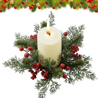 Generic Ringe f&uuml;r Weihnachtskerzen - Weihnachtskerzengirlanden, Kerzenringe mit k&uuml;nstlichen Girlanden f&uuml;r S&auml;ulen | Kerzenring, Kerzenkranz, Stumpenkerze, Deko