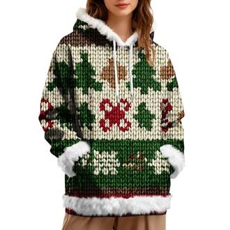 Generic Sweat à capuche de Noël léger pour femme avec col en V - Manches longues - Pull de vacances pour fête dentraînement - Cadeau de Noël, Vert, 3XL