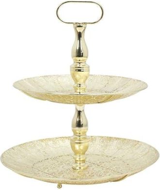The Home Deco Factory KA0116, Decorative Two-Tier Gold Metal Tray, ideal for Serving or displaying Your Objects, elegant and Durable Design, Easy to Maintain, 30x30 cm, Gol