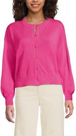 Lands End Kurzer Feinstrick-Cardigan aus Baumwolle, Damen, Gr&ouml;&szlig;e:40-42 regular, Pink, Baumwolle, by Lands End