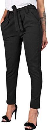 Onsoyours Femme Casual Pantalon De Taille Haute avec Cordon Slim Pants Décontracté Pantalon De Sport Noir Medium