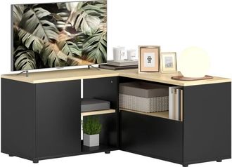 HOMCOM Meuble TV - HOMCOM - 2 placards avec porte et 3 niches - 90 x 90 x 45 cm - chêne et noir