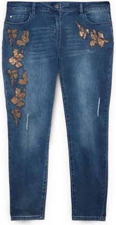 Fiorella Rubino Femme, Jeans, Bleu, Taille: 50 FR Jean Skinny avec Broderie Florale