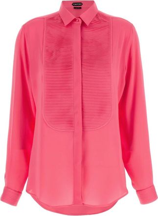 Tom Ford Femme, Blouses et Chemises, Rose, Taille: 40 FR Chemise Smoking en Soie avec Plastron Pliss&eacute;