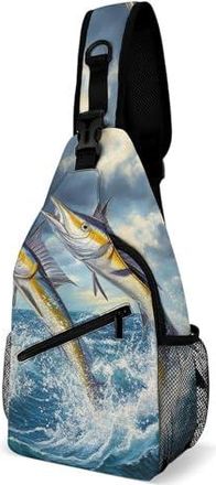 Generic Léger Sacoche Bandouliere Peinture de poisson fantaisiste Sling Sac à Bandoulière Antivol,Réglable Crossbody Bag pour Cyclisme Voyage Camping