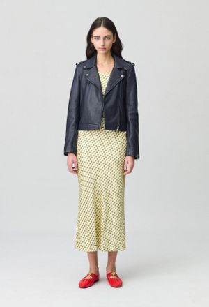 Claudie Pierlot Veste cuir grain&eacute; bleu marine