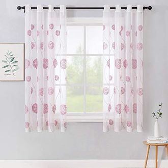 Miulee Rideau Voilage Blanc-Rideaux Salon Moderne avec Rose Motif Broderie, Tulle Rideau Transparent &agrave; Oeillets, D&eacute;coration Interieur Voilage Fenetre Chambre