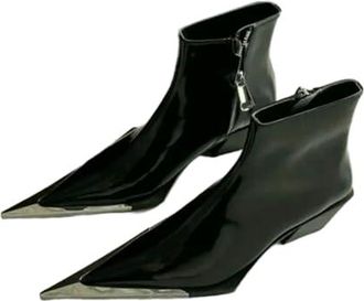 Generic GLDFW Bottines Chelsea &agrave; bout pointu pour femme - Talon &eacute;pais - D&eacute;coration en m&eacute;tal - Talons hauts - Fermeture &eacute;clair lat&eacute;rale - Noir, Noir, 36.5 EU