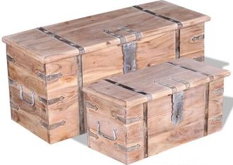 vidaXL Vidaxl - Ensemble de 2 coffres de rangement en bois dacacia massif - Finition blanche bross&eacute;e - Dimensions 83x33x37cm et 61x26x27cm