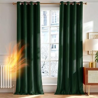 Deconovo Rideaux Occultants, Rideaux au Touche Velours Hollandais, avec OEillets, Isolation Thermique, 140x290 CM (Largeur x Hauteur), Vert Sapin, 2 Pi&egrave;ces