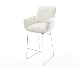 DELIFE Barstuhl Nela-Flex Boucl&eacute; Soft Beige Kufengestell Edelstahl Silberfarben, Barst&uuml;hle