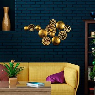 Hanah Home Handmade Decorative Metal Wall Accessory, Gold, 45 x 82 cm | 100% Metal (1.5 mm) | Unique Hand-Painted Design, Perfect for Home Decor & Accent Walls