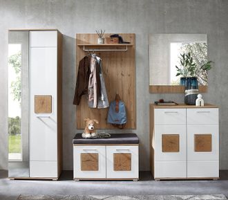 Loftscape home24 Garderobenbank 84 x 53 x 38cm Braun/Weiß/Hochglanz Weiß