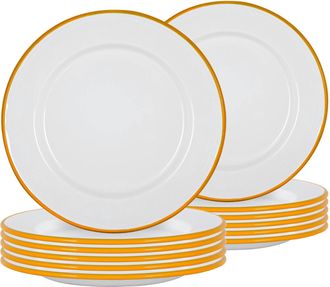 Argon Tableware Weiße Emaille -Dinnerteller - 25,5cm - Gelb - Pack Von 12