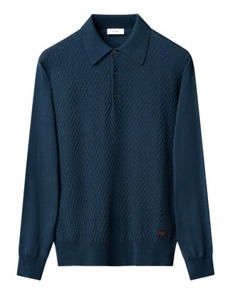 Eton Langarm-Strick-Poloshirt mit Chevron-Struktur, Contemporary Fit in