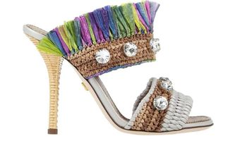 Dolce & Gabbana Tropical Jungle Fringed Heeled Sandals Size 38