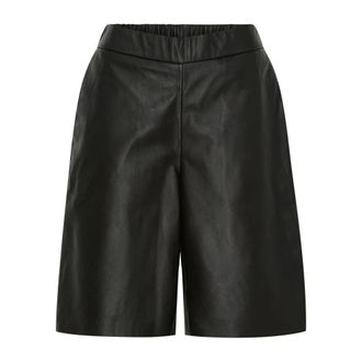 Notyz Schwarze Bermuda-Shorts aus Leder mit Sattelr&uuml;cken-Detail - - Shorts - Damen - Schwarzk - XS