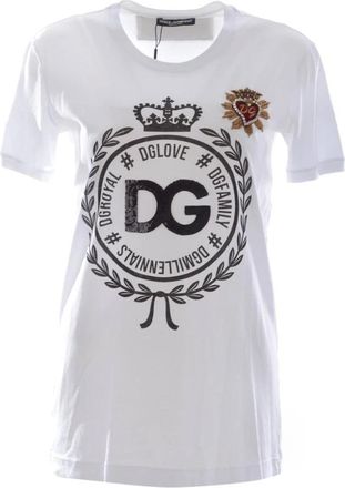 Dolce & Gabbana Femme, Tops, Blanc, Taille: 32 FR T-shirt &agrave; manches courtes