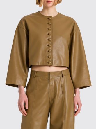 Alberta Ferretti Veste courte en cuir avec encolure ronde et manches longues