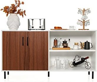 Costway GOPLUS Buffet, Commode de Cuisine 2 Compartiments Ouverts et 1 Plateau Grand, Anti-basculement, Meuble de Rangement Style Moderne pour Salon, Salle à 