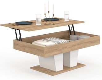 IDMarket Couchtisch mit Klappplatte, rechteckig, Holz und Wei&szlig;