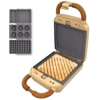 Cecotec Appareil &agrave; Sandwichs RocknToast Retro One Yellow. Machine &agrave; Sandwich R&eacute;tro 700W, 3 plaques Interchangeables, Rev&ecirc;tement RockStone, Indicateur lumineux