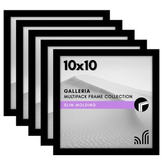 Americanflat 10x10 Bilderrahmen mit poliertem Plexiglas - 5er Set - Galleria Collection - Galerie-Wandrahmen-Set für Tischplatte und Wanddisplay - Schwarz