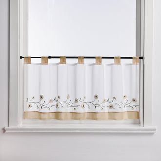 Joyswahl Scheibengardine mit Blumenstickerei Bistrogardine lichtdurchlässig Küchengardinen landhausstil Gardine Stores Beige HxB 45x140 cm 1 Stück