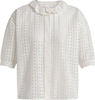Alberta Ferretti Femme, Blouses et Chemises, Beige, Taille: 36 FR Guipure Short Sleeve Shirt