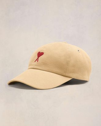 Ami Kappe mit roter Ami de Coeur Stickerei Beige - OS - Unisex