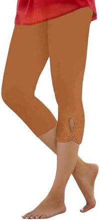 Generic Legging capri habill&eacute; d&eacute;contract&eacute; d&eacute;t&eacute; longueur genou pantalon court tendance l&eacute;ger v&ecirc;tements pour femme, dor&eacute;, 3XL