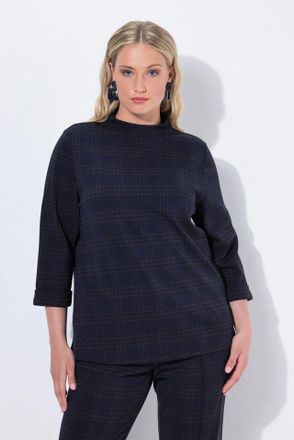 Ulla Popken Sweatshirt Punto-Sweatshirt Karo Glitter Stehkragen 3/4-Arm