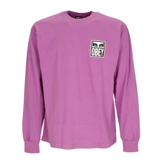 Obey T-shirt Manches Longues Classique Lourd Ic&ocirc;ne Yeux 2 Personnalisable - Homme - Tops - Violet - Taille: XL