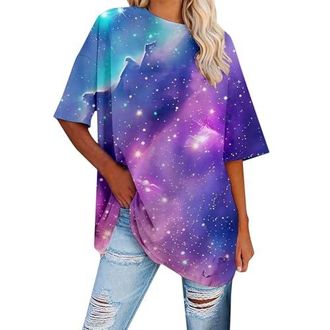 Generic T-shirt Galaxy pour femme - Imprim&eacute; galaxie - Tendance - Ciel &eacute;toil&eacute; - &Eacute;t&eacute; - Costume de carnaval - Costume de galaxie - Univers - Manches courtes, Lil