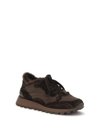 Brunello Cucinelli Womens Suede And Techno Fabric Sneakers With Shearling Lining Monile Pepe