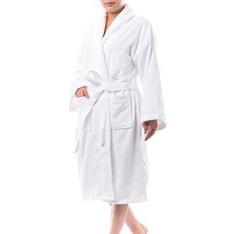 Alpine Swiss Blair Peignoir En Coton Éponge Pour Femmes Col Châle Velours Robe De Spa, Blanc, Petit/Moyen