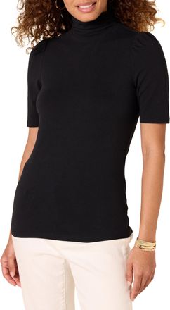 Amazon Essentials Damen Rollkragenshirt Mit Drapierten Puffärmeln Aus Baumwollmodal, Schwarz, XXL