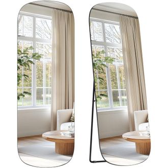 Songmics Miroir sur Pied Pleine Longueur, 160 x 50 cm, avec Coins Arrondis, en Verre de Qualit&eacute;, Cadre en Aluminium, pour Chambre &agrave; Coucher
